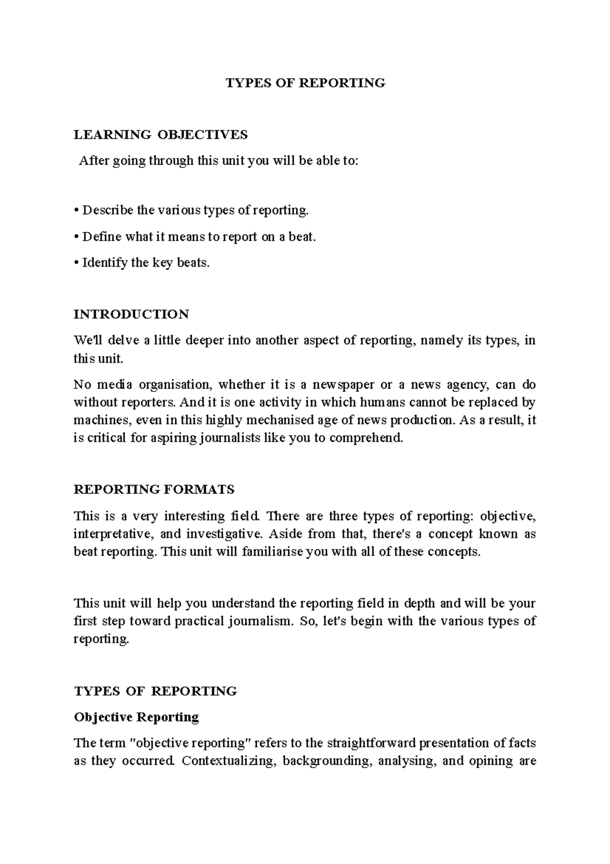 Types OF Reporting Lecture Notes 9 TYPES OF REPORTING LEARNING types-of-reporting-lecture-notes-9-types-of-reporting-learning