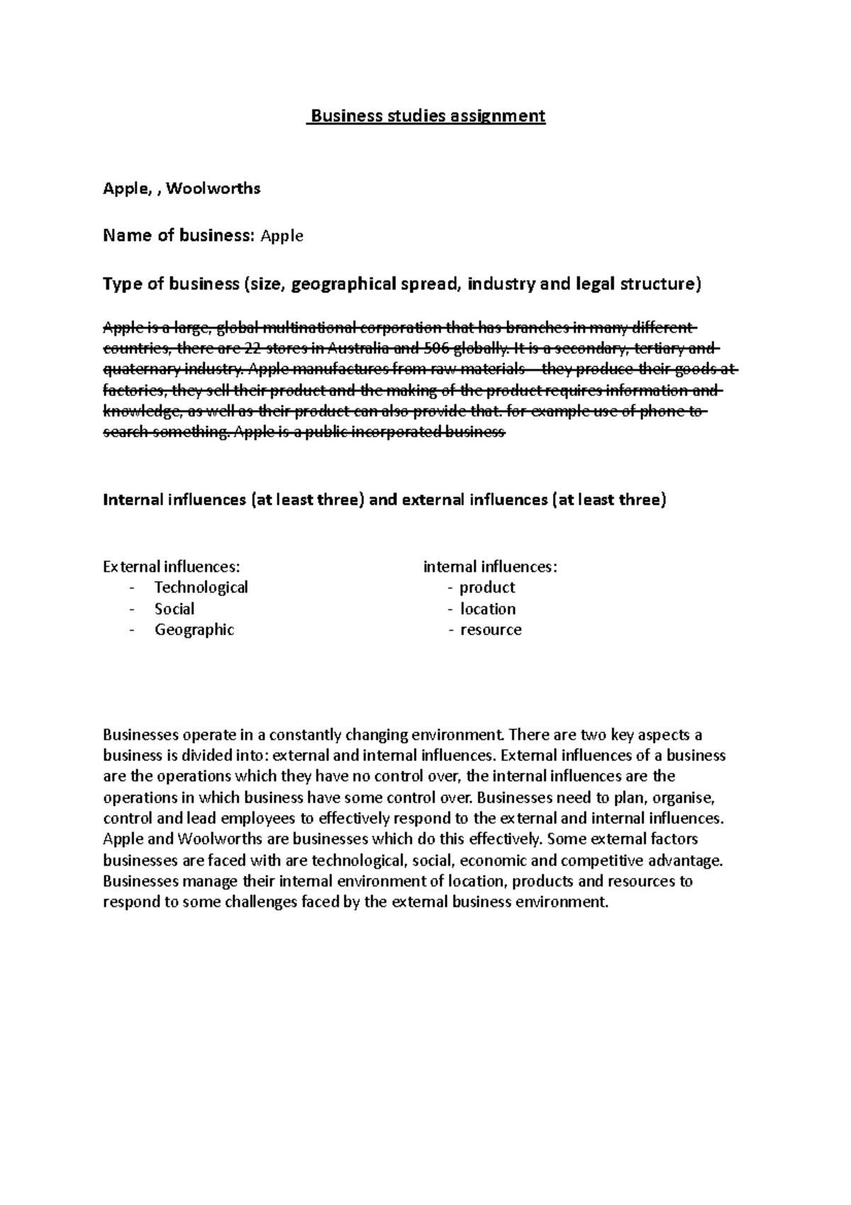 Business studies assignment 2 - Business studies assignment Apple ...