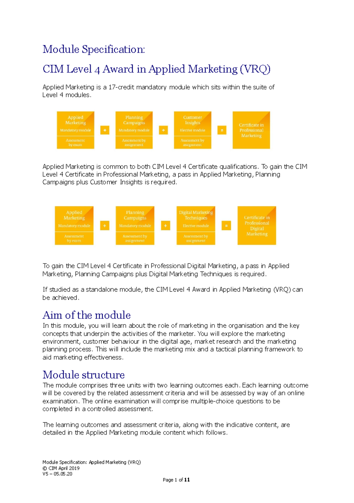 Cim l4 applied marketing module spec v5 - Module Specification: Applied ...