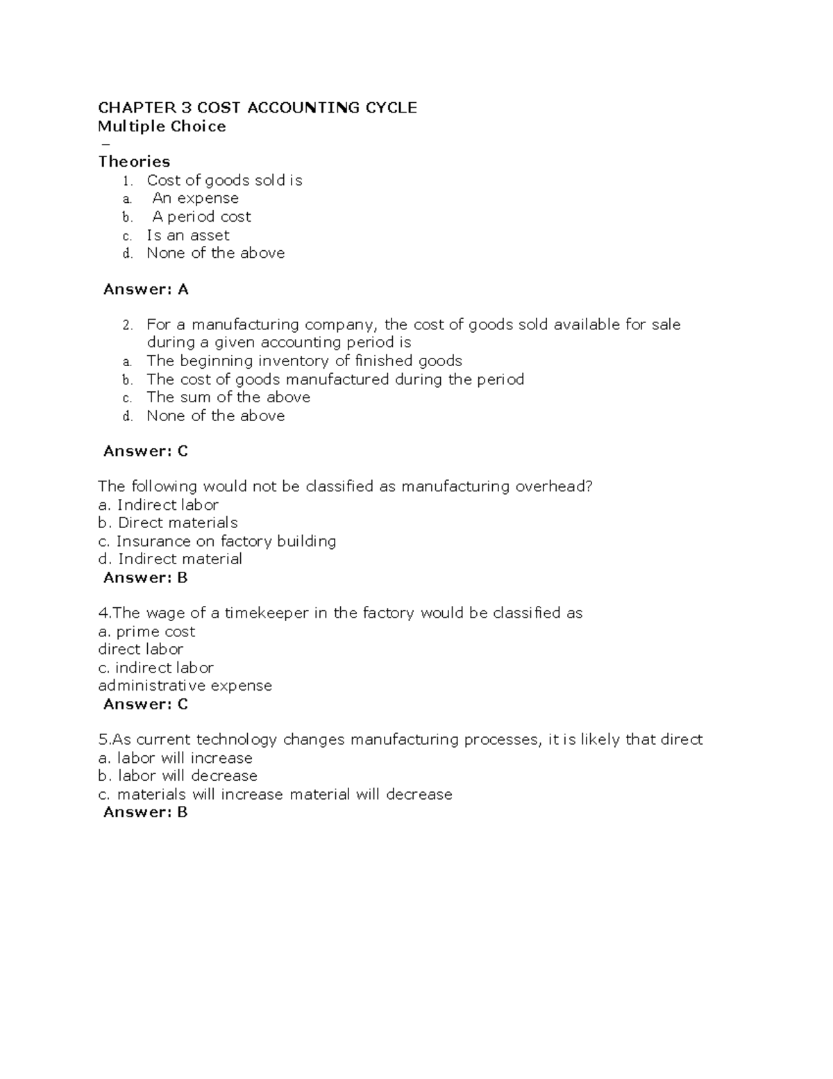 Chapter 3 COST Accounting Cycle D - CHAPTER 3 COST ACCOUNTING CYCLE ...