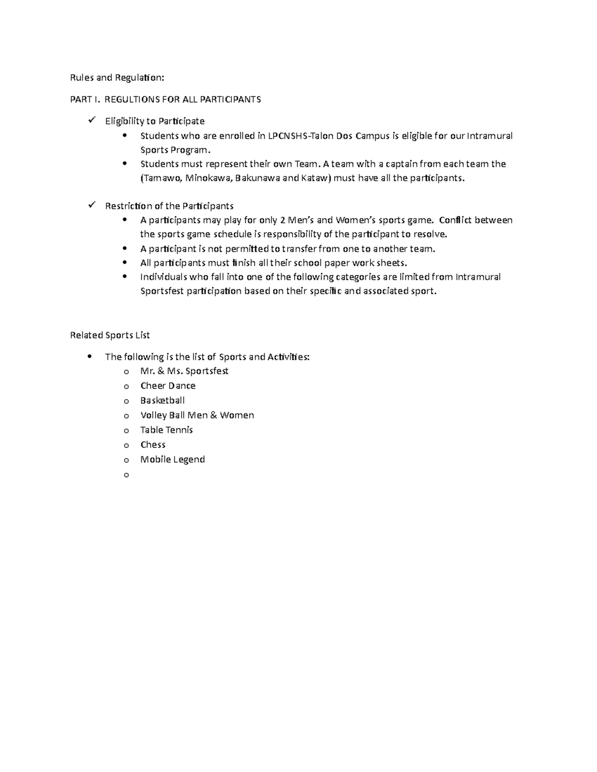 Rules and Regulation - About sports - Rules and Regulation: PART I ...