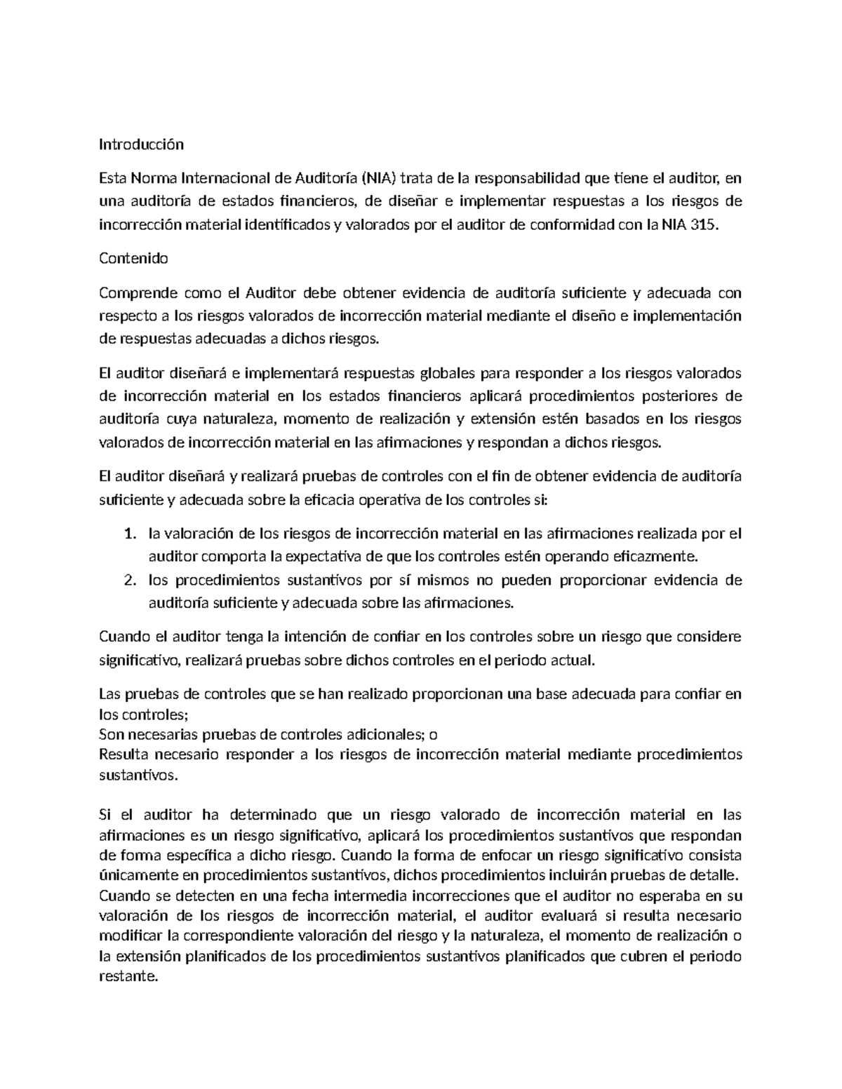 NIA 330 - RESUMEN DE NIA - Introducción Esta Norma Internacional de ...