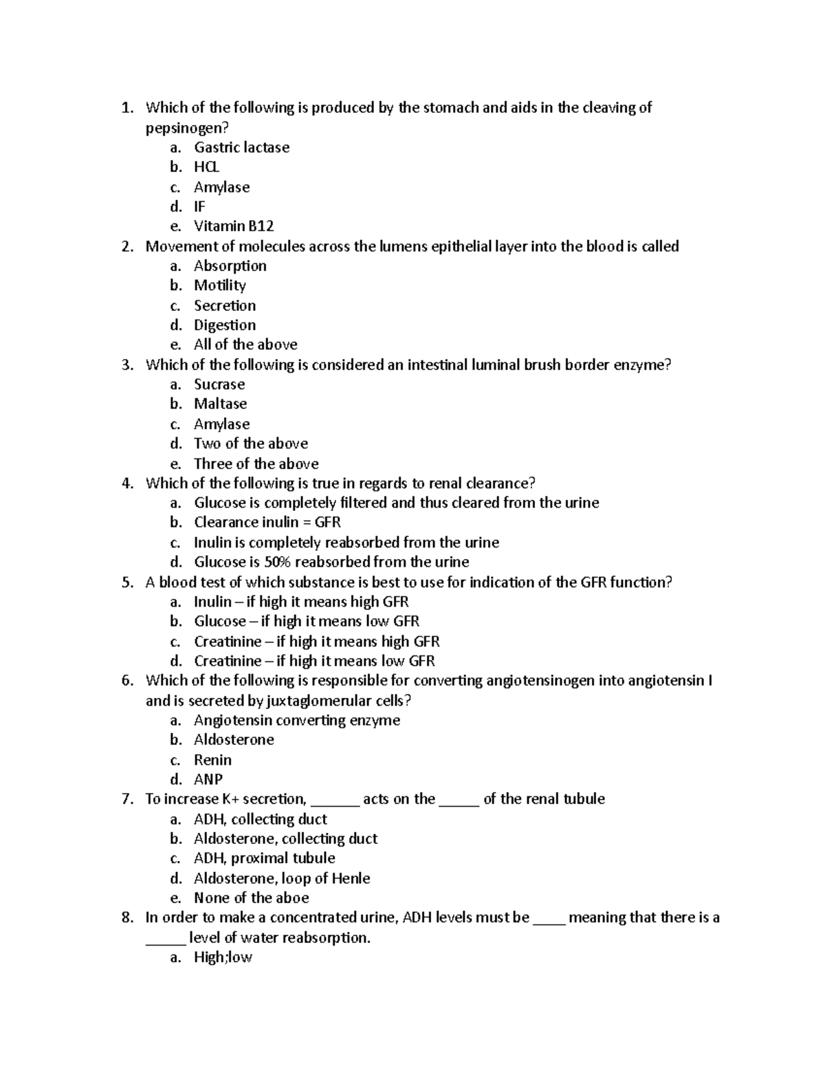 Phsyiology II Exam 2 tutoring Practice questions - Which of the ...