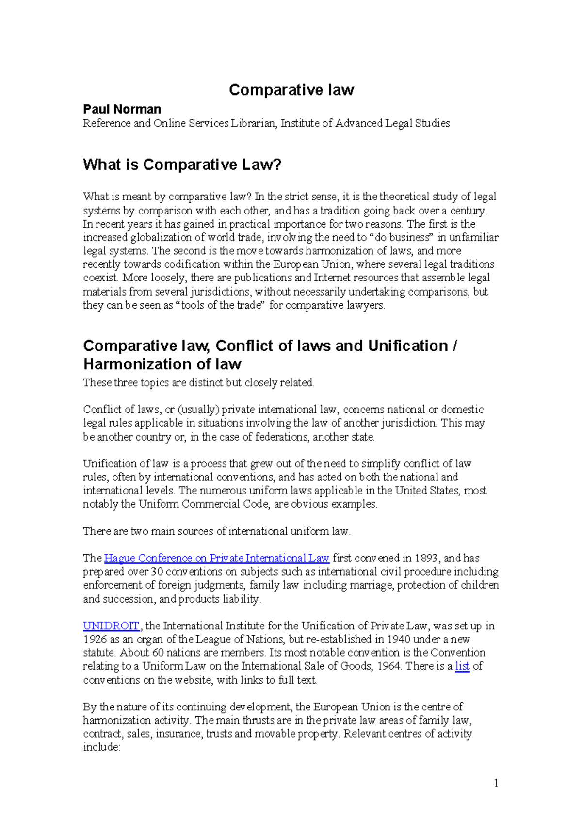 Comparative law basics - Comparative law Paul Norman Reference and ...