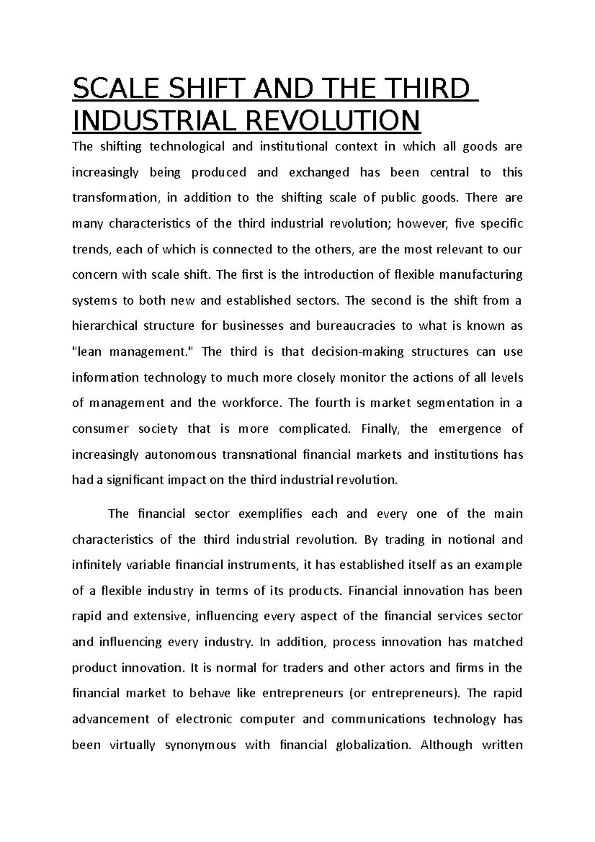 Scale Shift AND THE Third Industrial Revolution - SCALE SHIFT AND THE ...