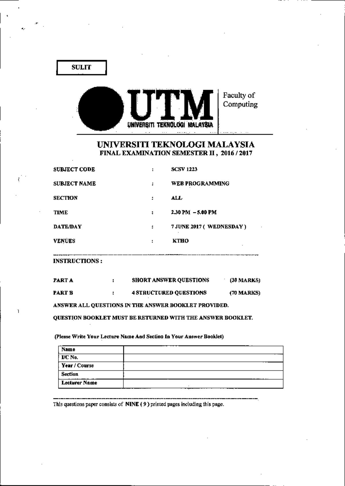 WP 2016 2017 ans - Final Exam - SULIT UNIVERSITI TEKNOLOGI MALAYSIA ...