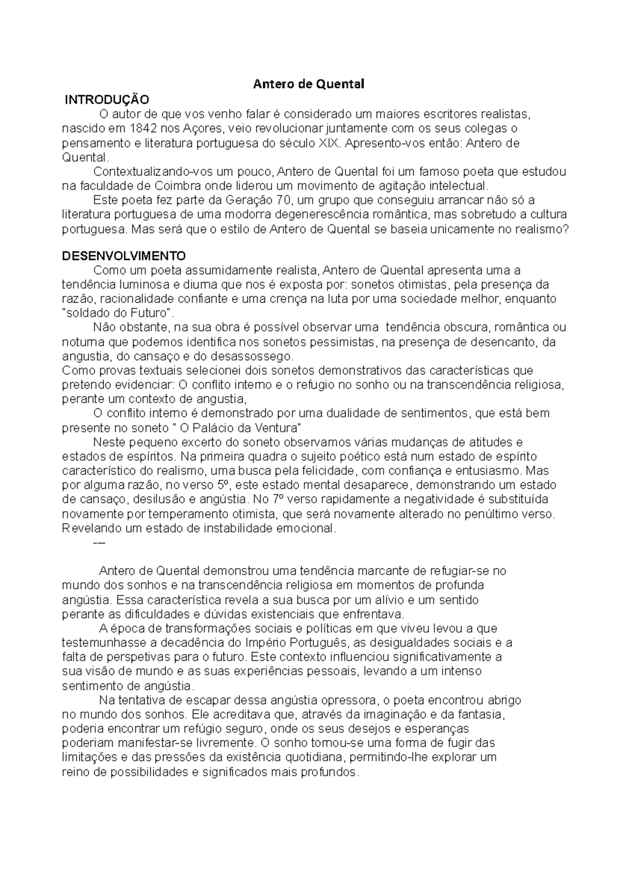 Antero de Quental - Antero de Quental INTRODUÇÃO O autor de que vos ...