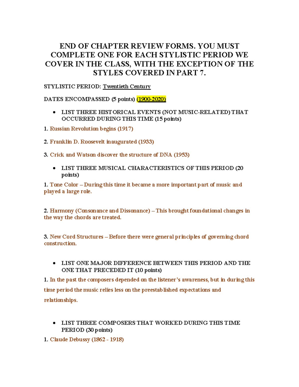 Chapter review Twentieth with tech - END OF CHAPTER REVIEW FORMS. YOU ...