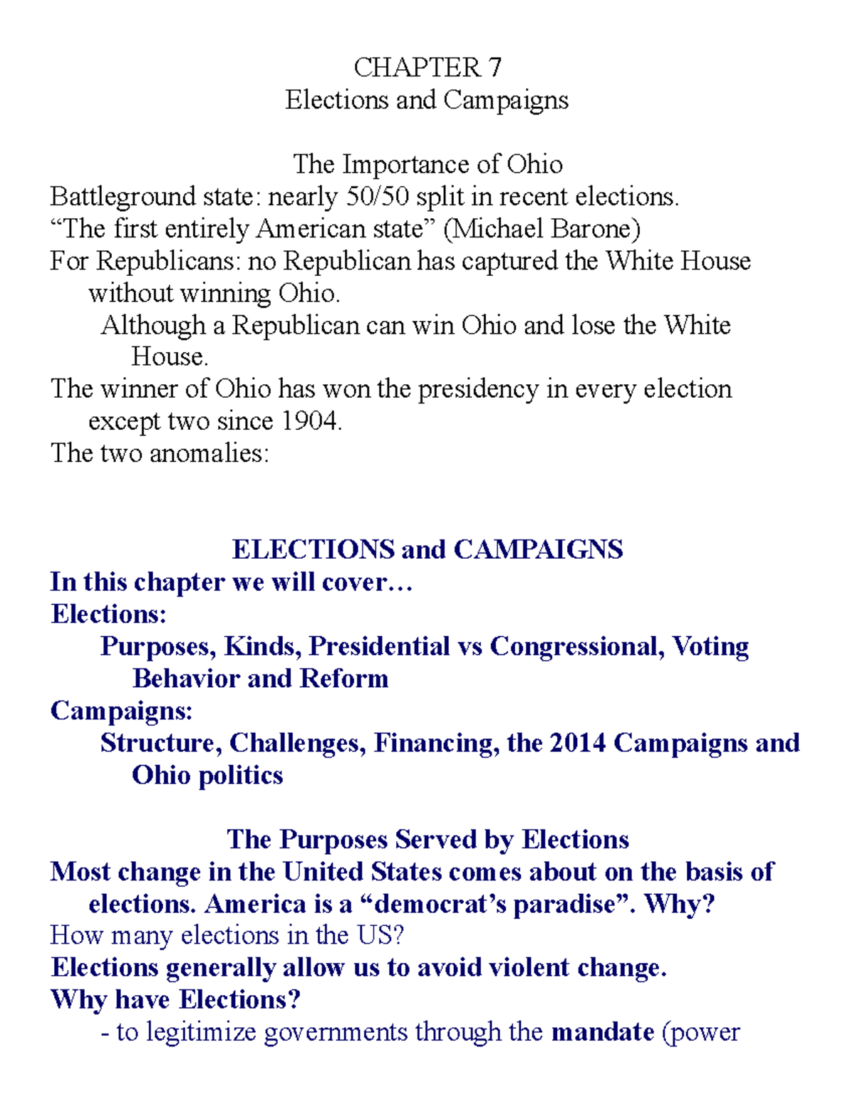 Chapter 7 - Professor Richard Robyn - CHAPTER 7 Elections and Campaigns ...