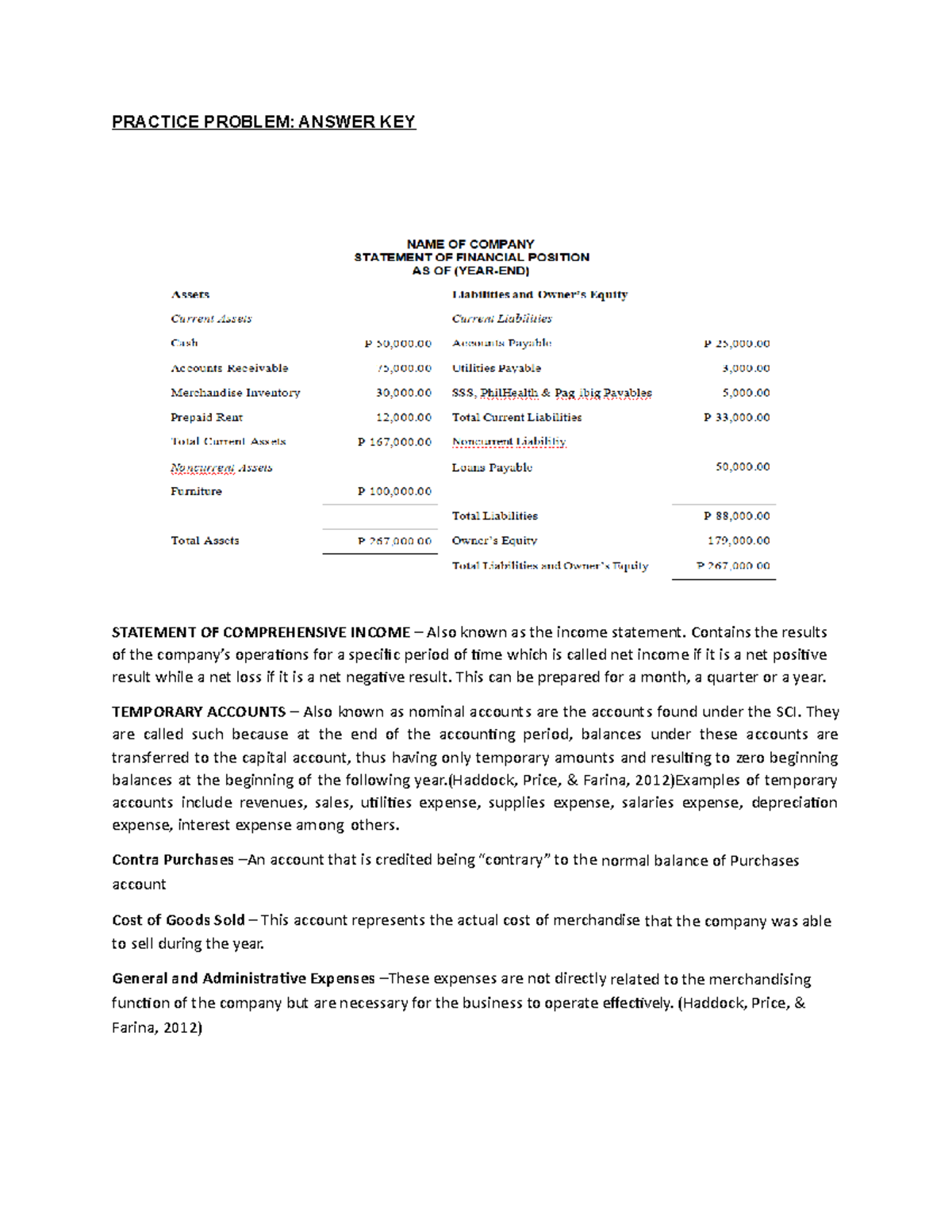 Practice Problem-answer key - PRACTICE PROBLEM: ANSWER KEY STATEMENT OF ...
