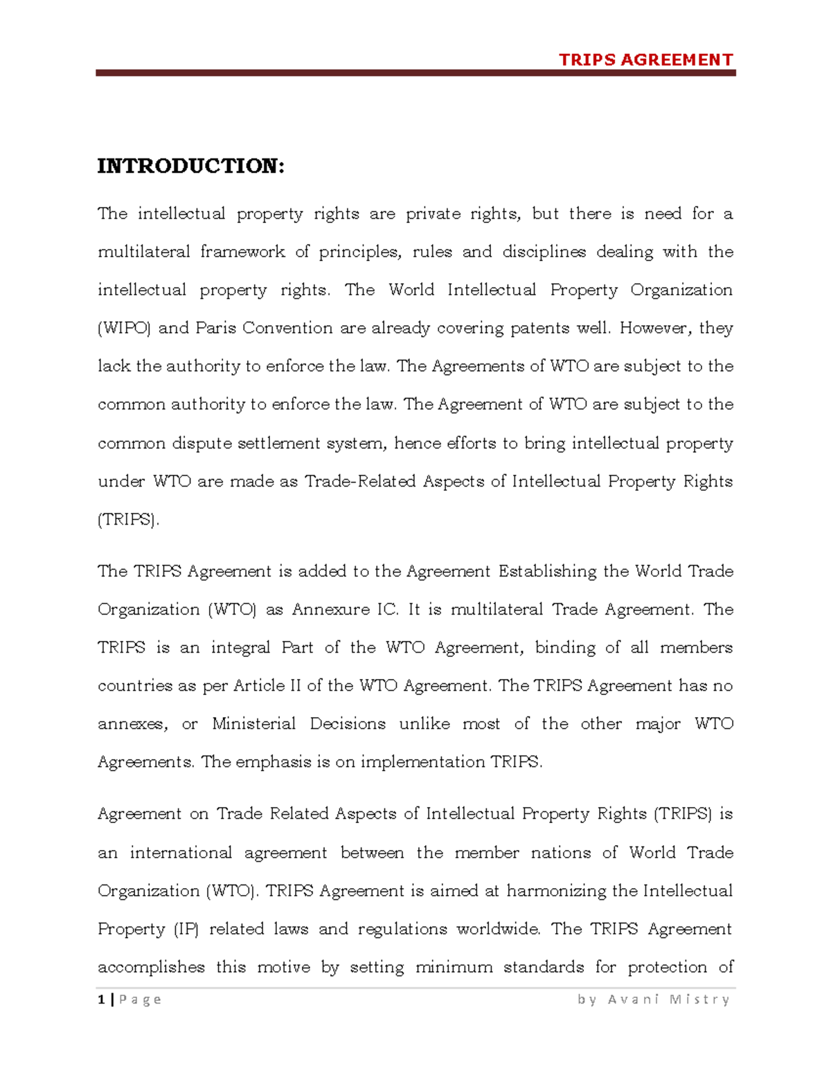 Trips Agreement - assignment - INTRODUCTION: The intellectual property ...