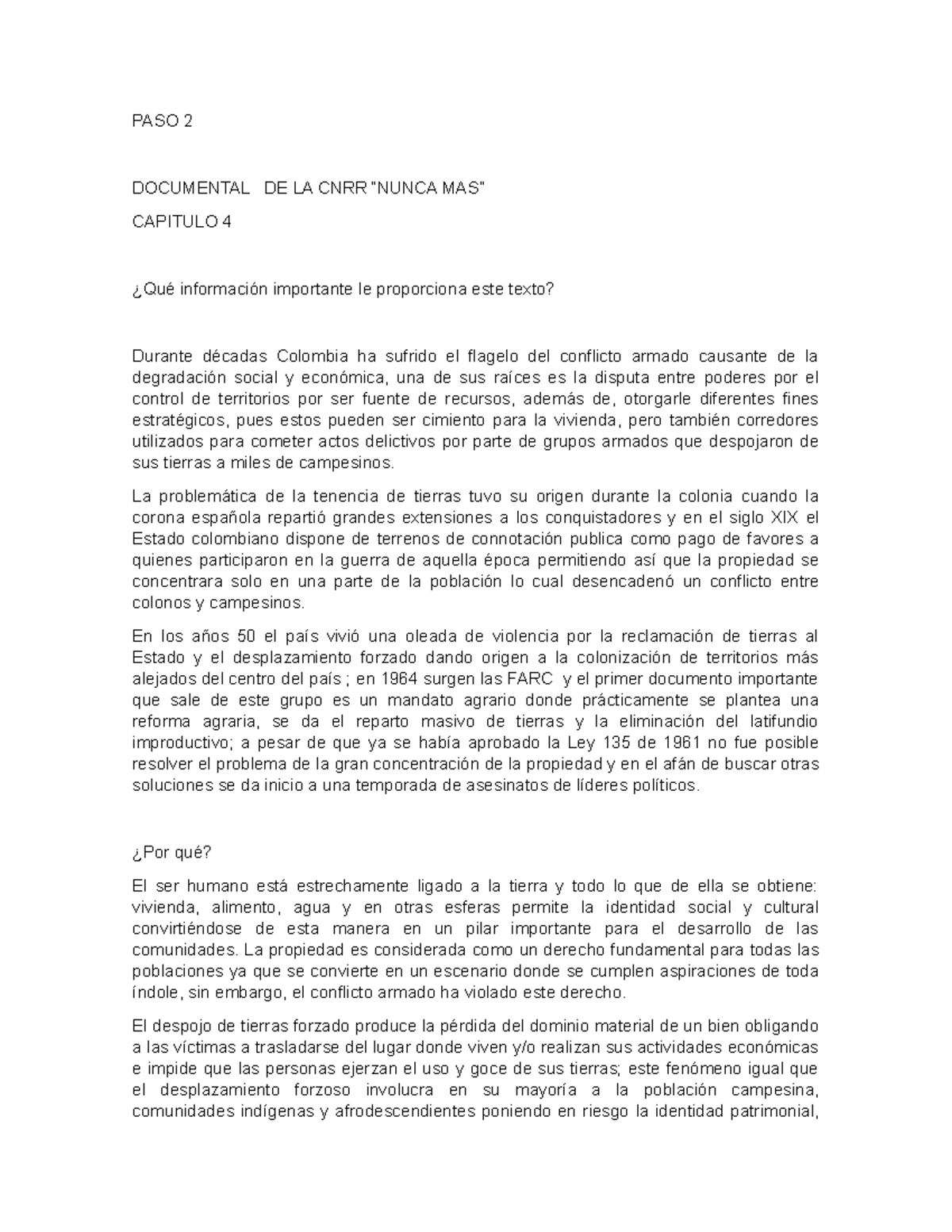 Aprendizaje Autonomo - ninguna - PASO 2 DOCUMENTAL DE LA CNRR “NUNCA ...