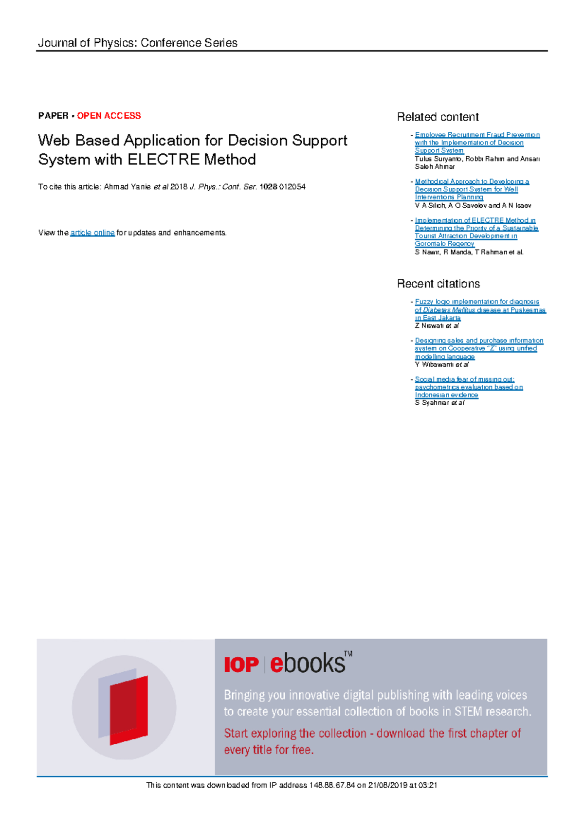 Web Based Application for Decision Support System with - Journal of ...