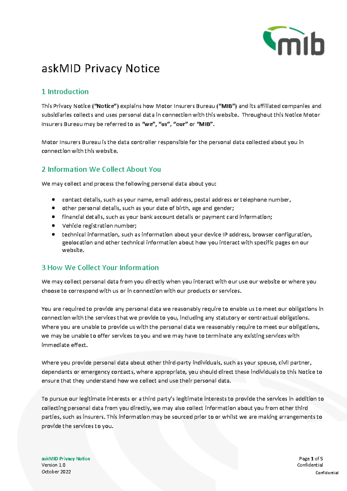 Mib askmid privacy notice - askMID Privacy Notice Version 1. October ...