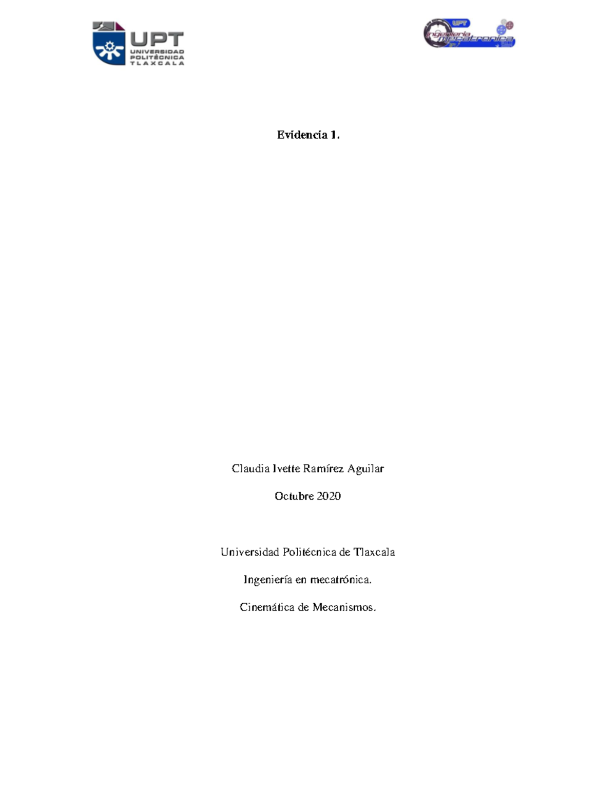 EV1 U2 RACL - Nota: 9 - Evidencia 1. Claudia Ivette Ramírez Aguilar Octubre 2020 Universidad ...