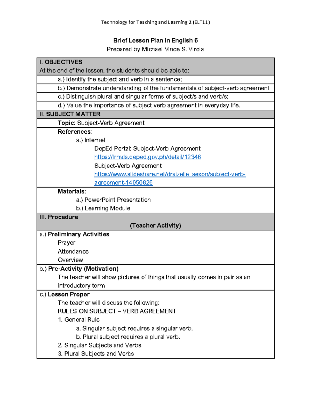 Virola (Brief LP) - Technology for Teaching and Learning 2 (ELT11 ...