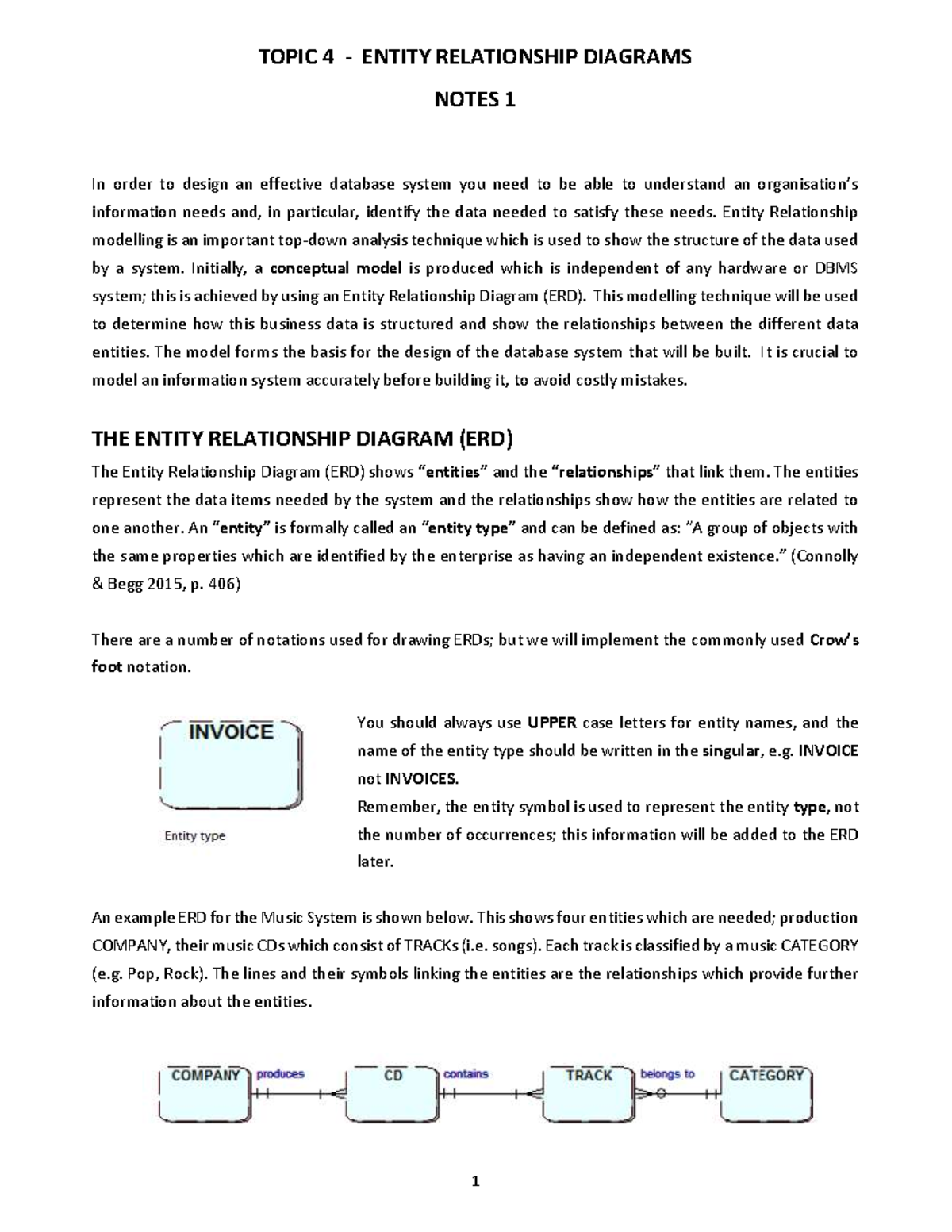 Topic 4 ERD Notes 1 (PDF) - TOPIC 4 - ENTITY RELATIONSHIP DIAGRAMS ...