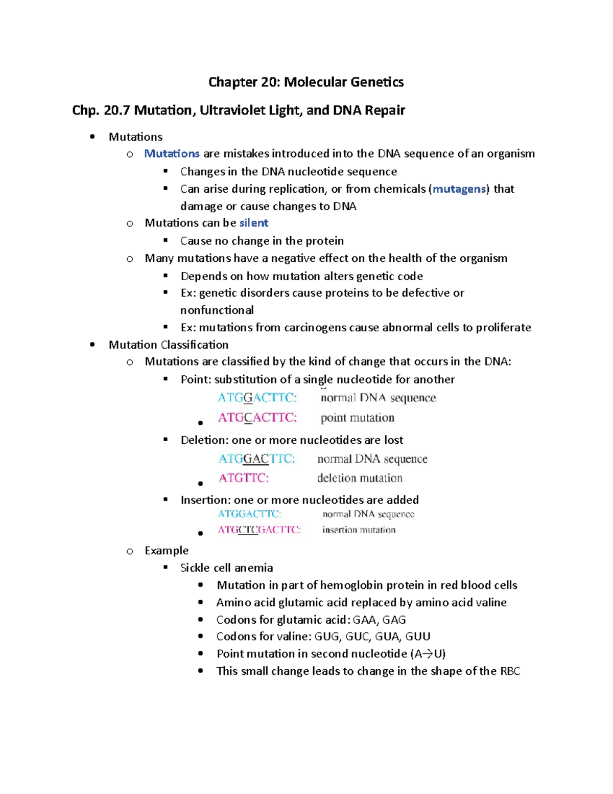 Chapter 20.7 Mutation, Ultraviolet Light, and DNA Repair - Chapter 20: Molecular Genetics Chp ...