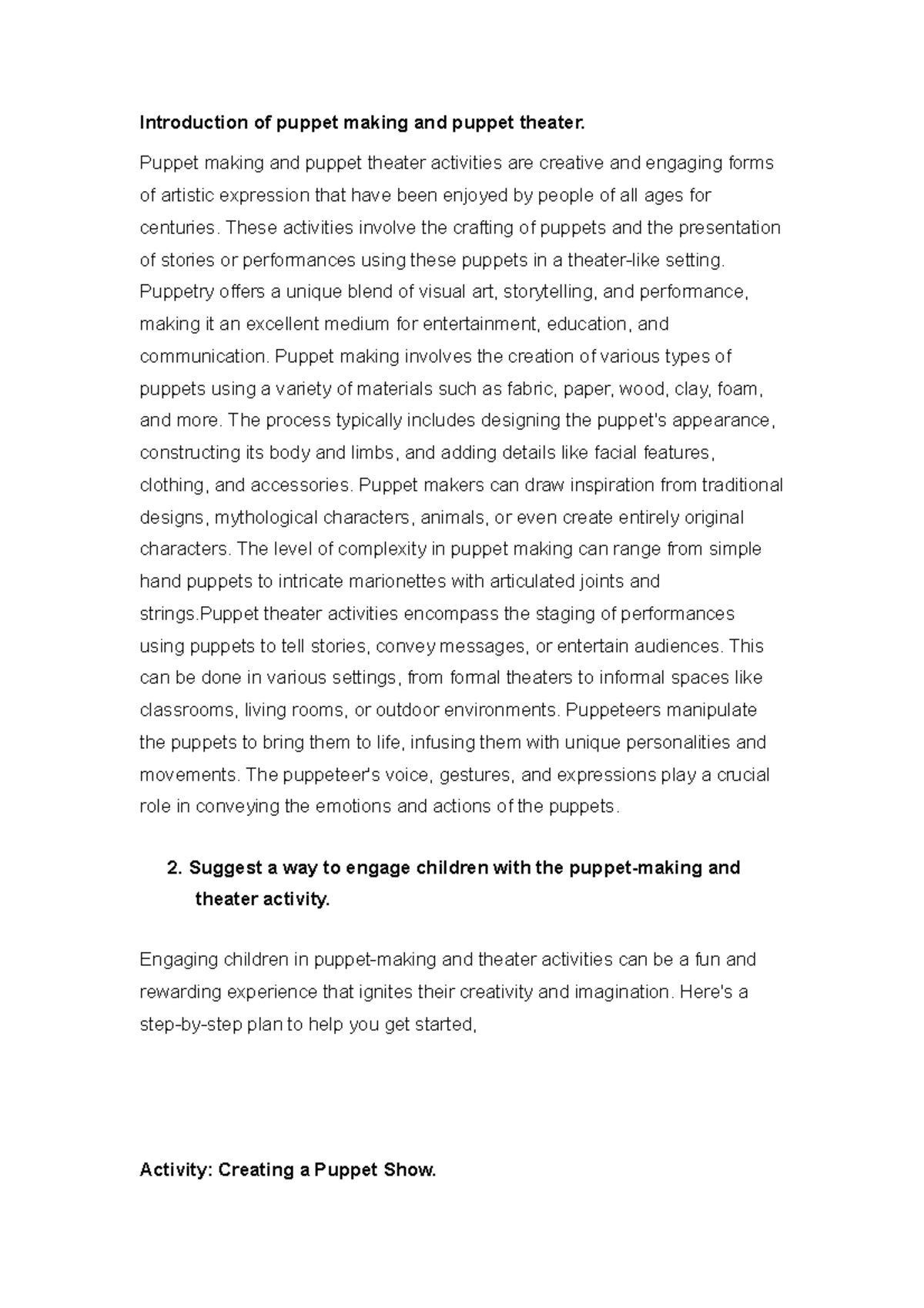 Q2 and Q3 - teaching method - Introduction of puppet making and puppet ...