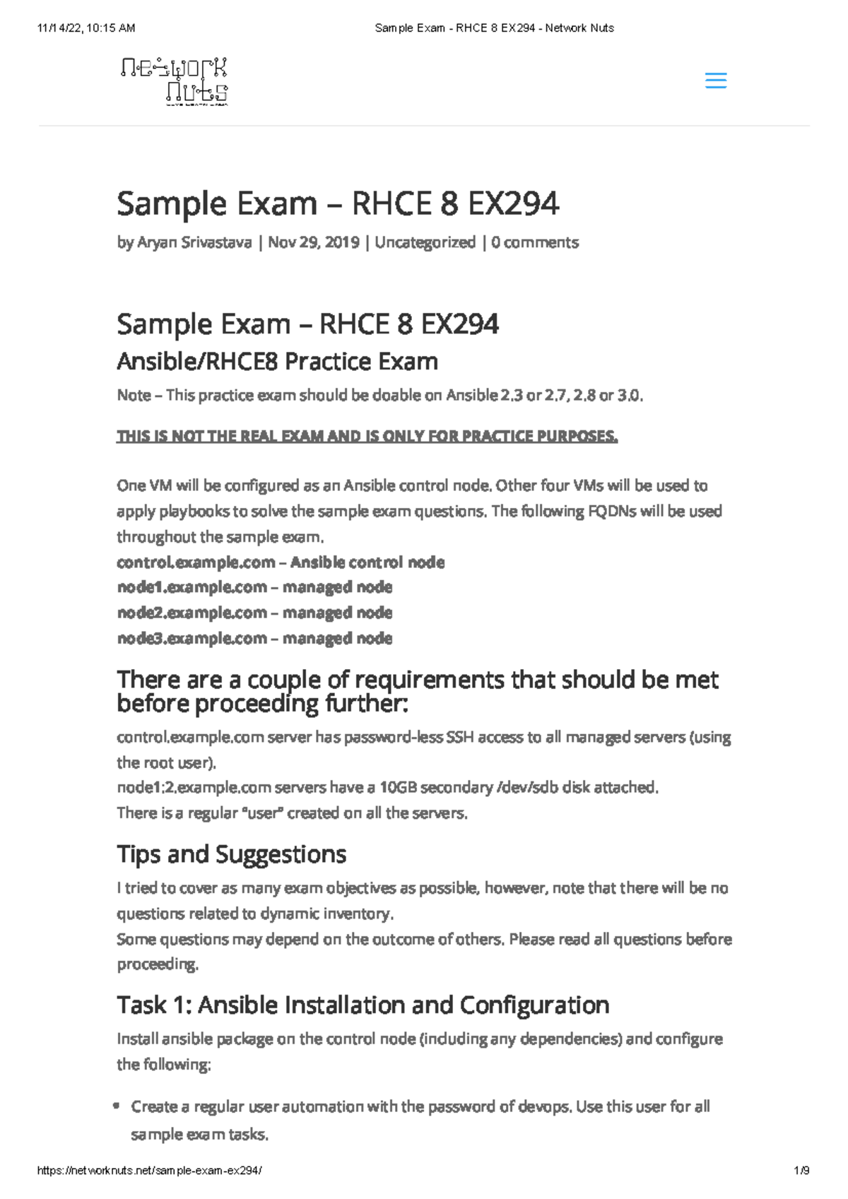 Sample Exam - RHCE 8 EX294 - Network Nuts - Sample Exam – RHCE 8 EX by Aryan Srivastava | Nov 29 ...