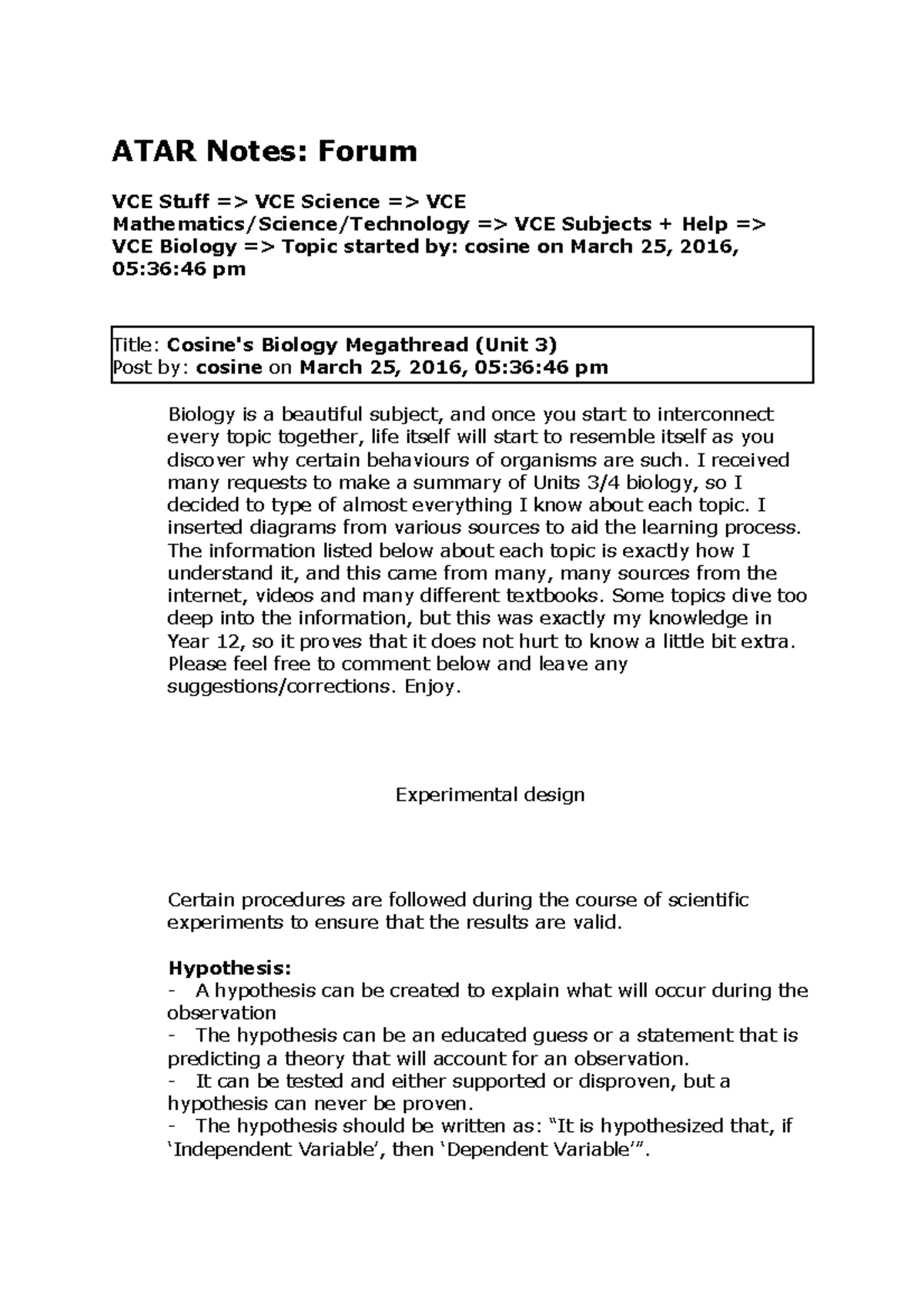 ATAR Notes Unit 3 Summary - ATAR Notes: Forum VCE Stuff => VCE Science ...