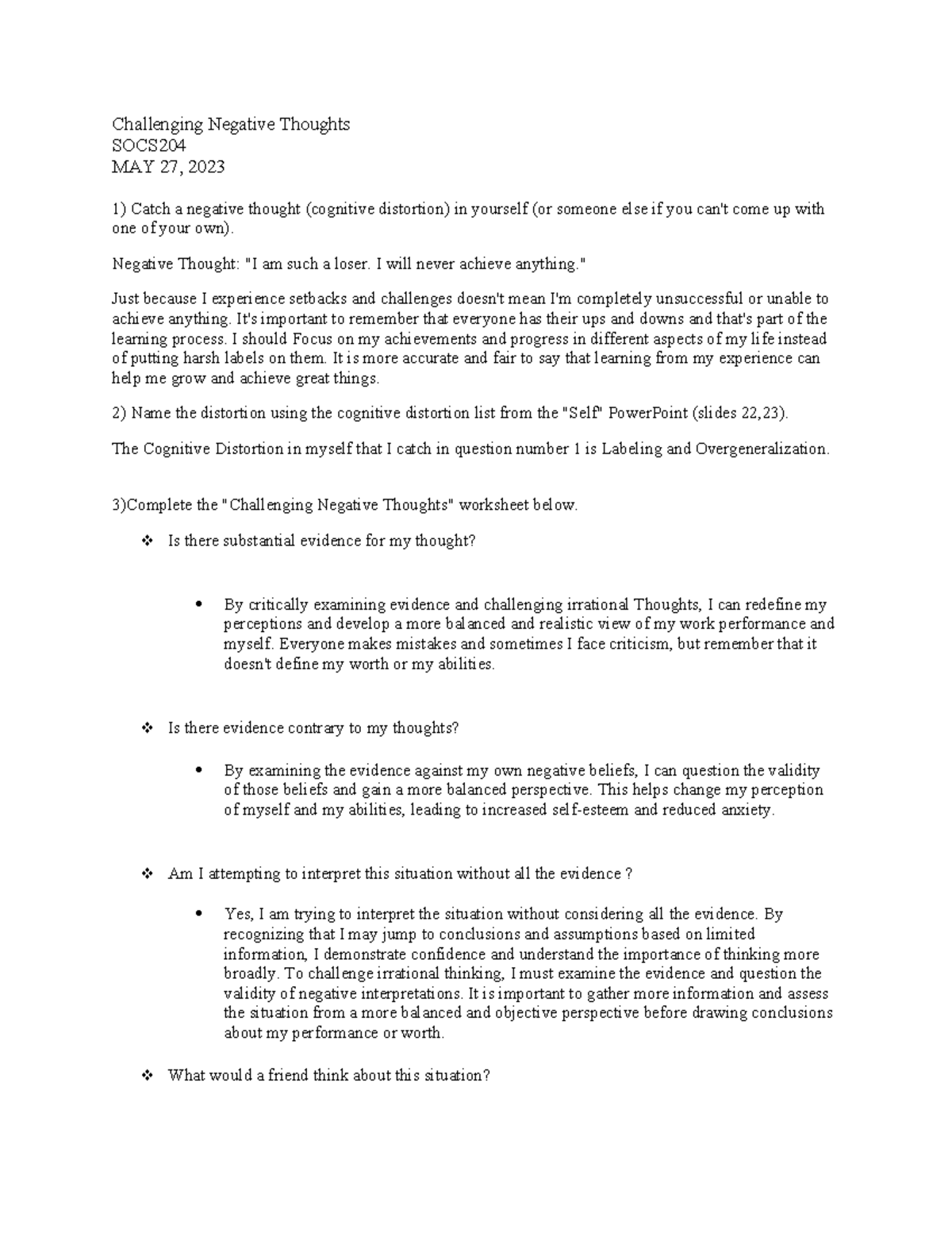 Challenging Negative Thoughts - Challenging Negative Thoughts SOCS MAY ...