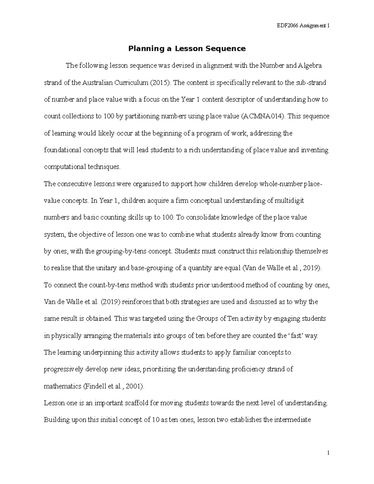 EDF2066 Assignment 1 - Lesson sequence for maths in lower primary ...