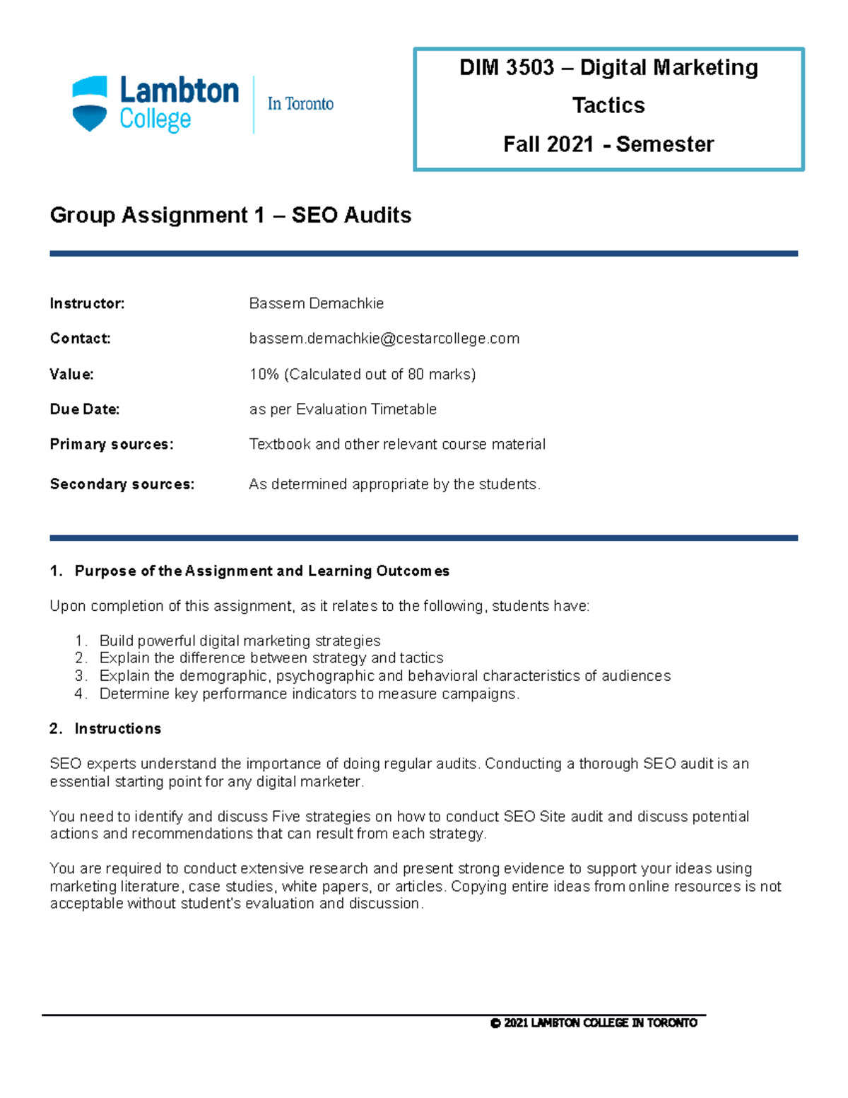 DIM3503 Group Assignment 1 Instructions - Group Assignment 1 – SEO ...