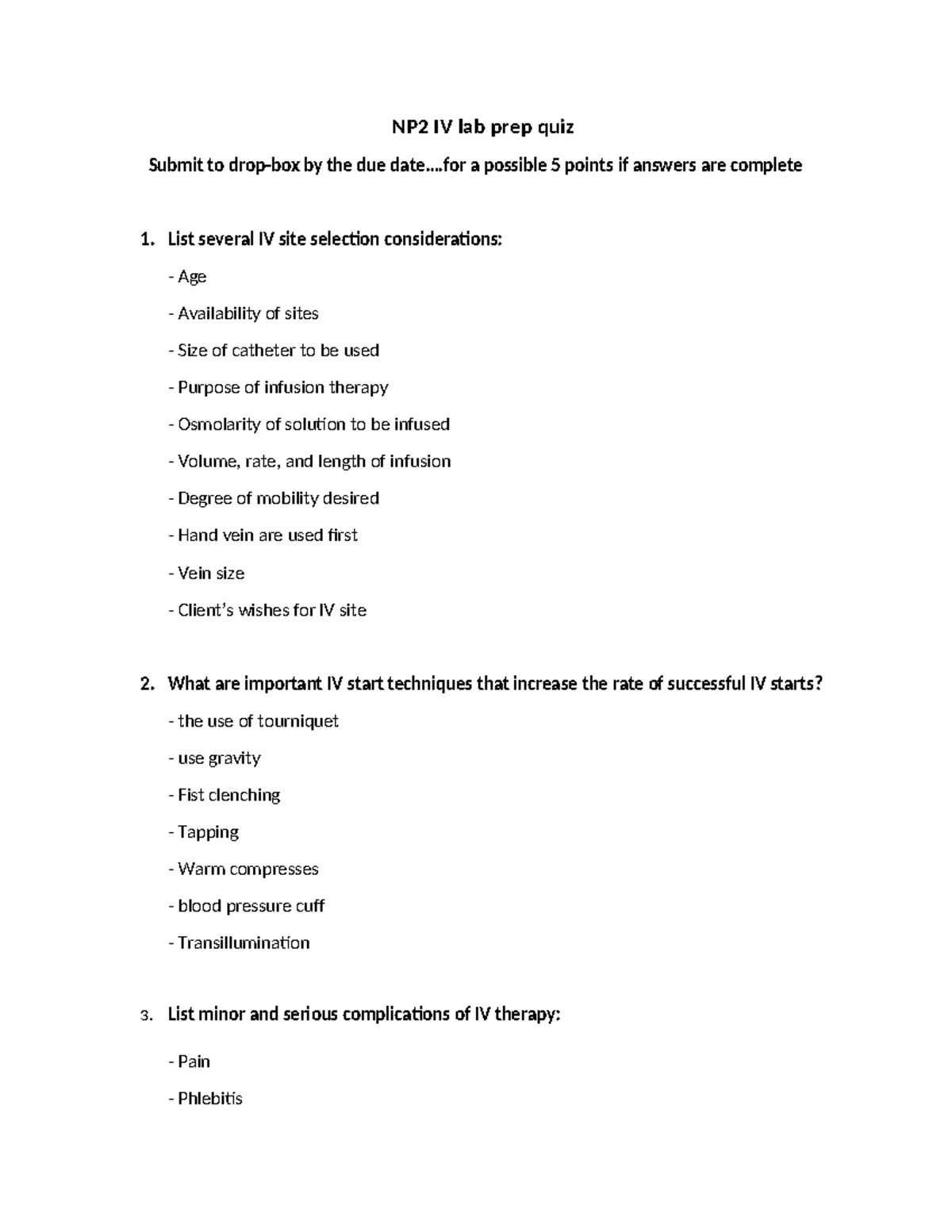 NP2 IV lab prep quiz student - NP2 IV lab prep quiz Submit to drop-box ...
