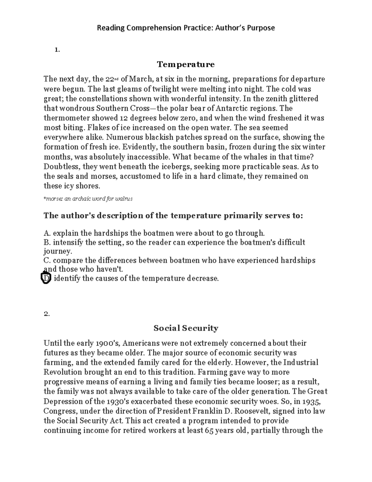 Author's purpose practice questions (HWsession 4) - Reading ...