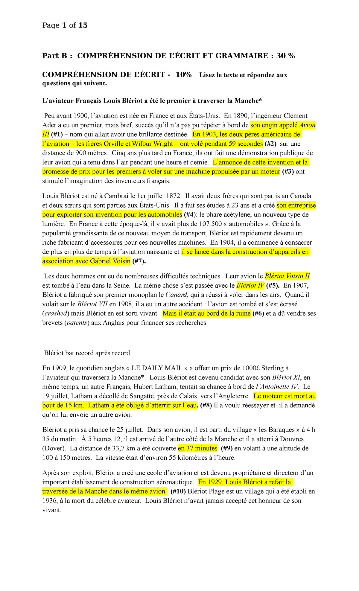 Sample/practice exam Summer 2020, answers - Part B : COMPRÉHENSION DE L ...