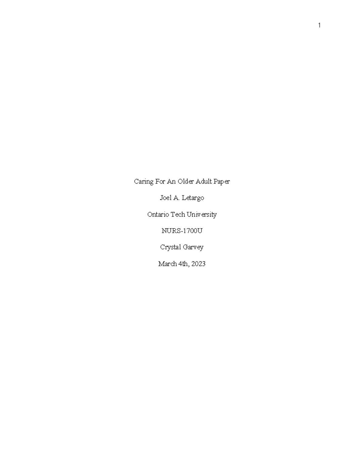 H&H Paper-1 - Health and Healing paper worth 30% - Caring For An Older ...