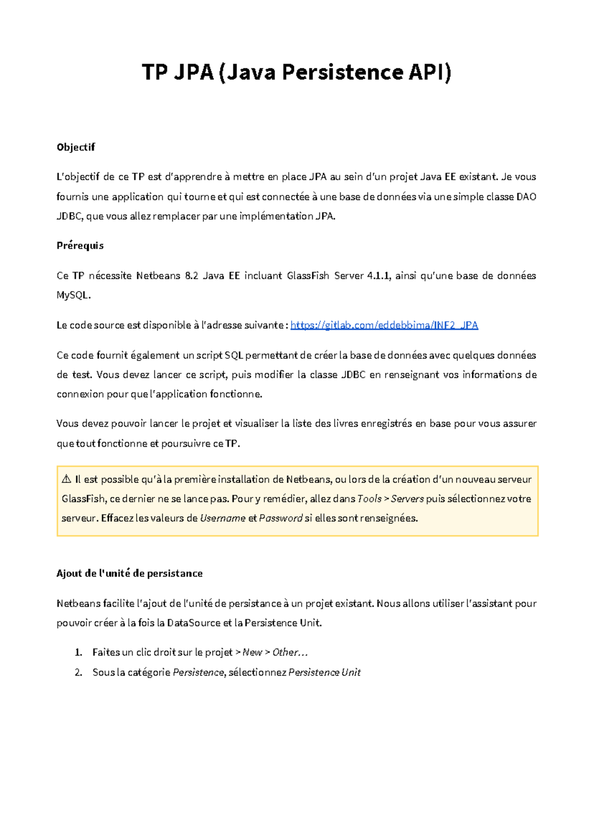 INF2 TP1 JPA - Java API - TP JPA (Java Persistence API) Objectif L'objectif de ce TP est d ...