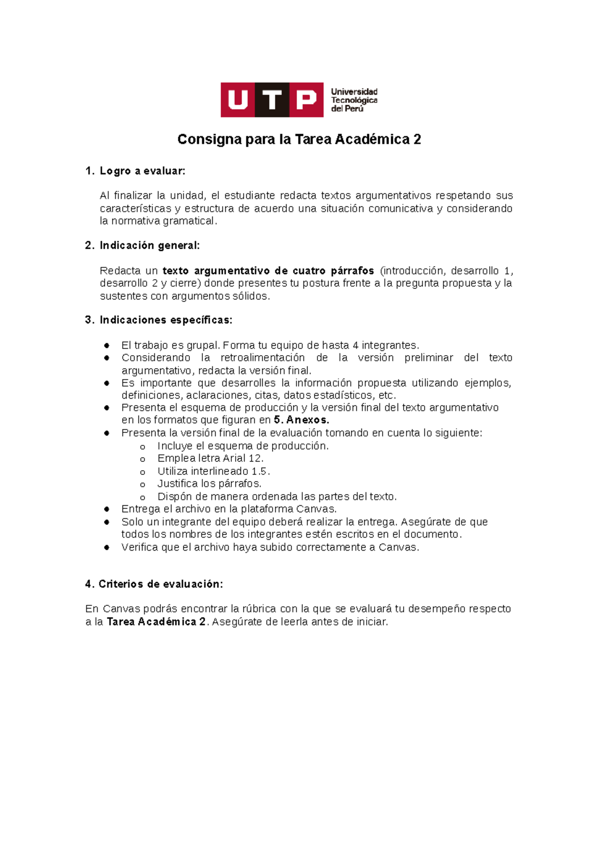 GC N04I Consigna TA 2 22C2A - Consigna para la Tarea Académica 2 Logro a evaluar: Al finalizar ...