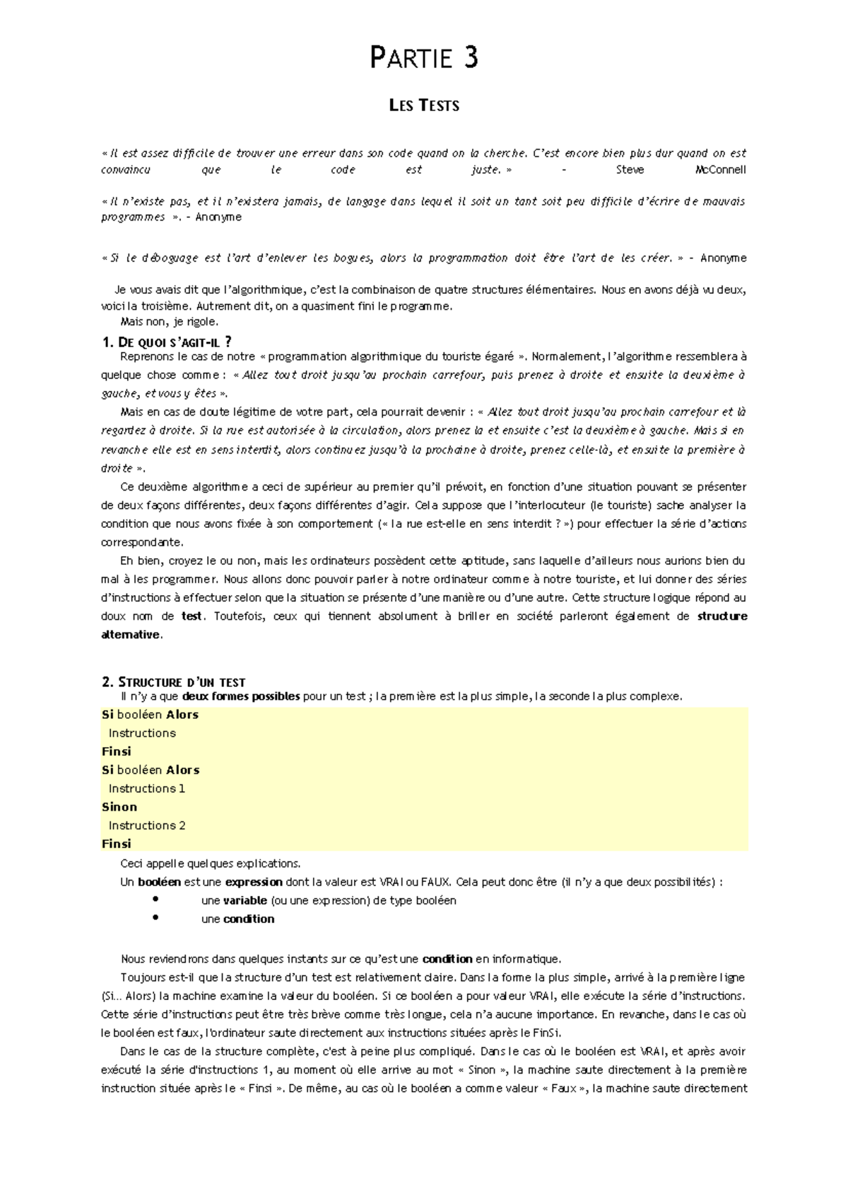 Chapitre 2-cours - Cours - PARTIE 3 LES TESTS « Il est assez difficile ...