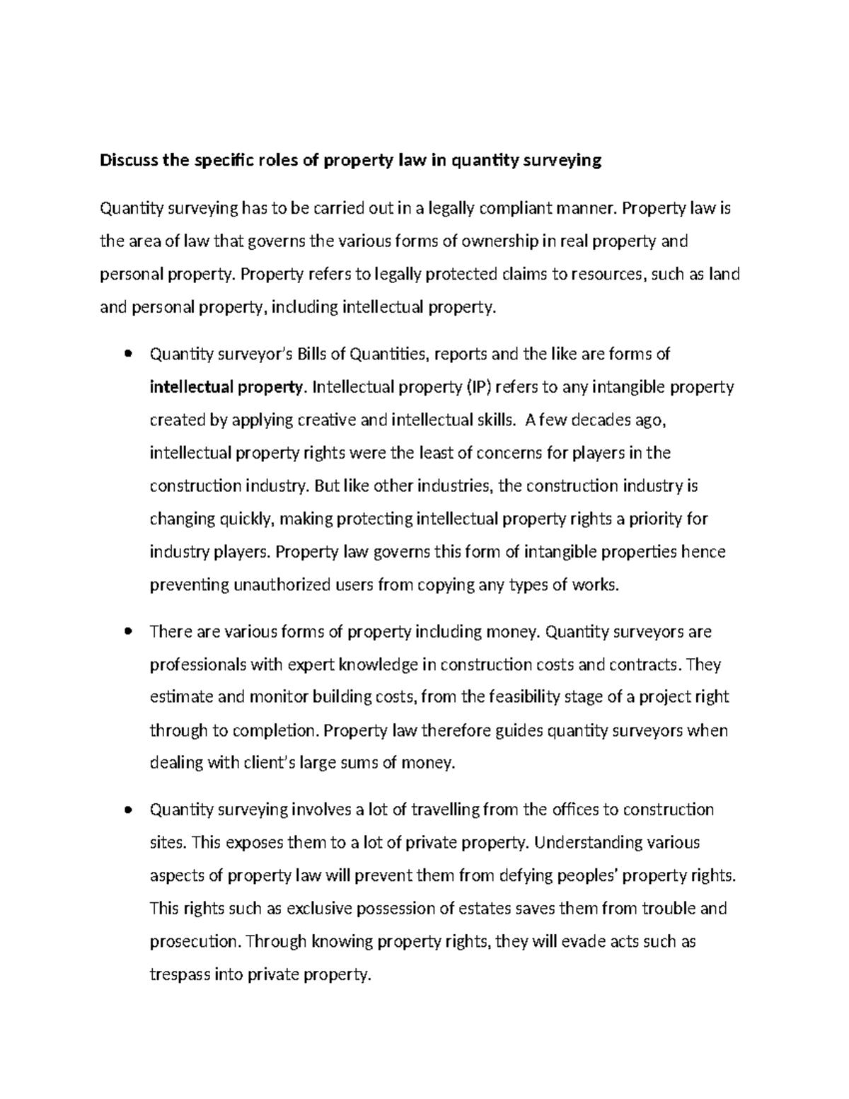 LAW CAT - Law cat questions - Discuss the specific roles of property ...