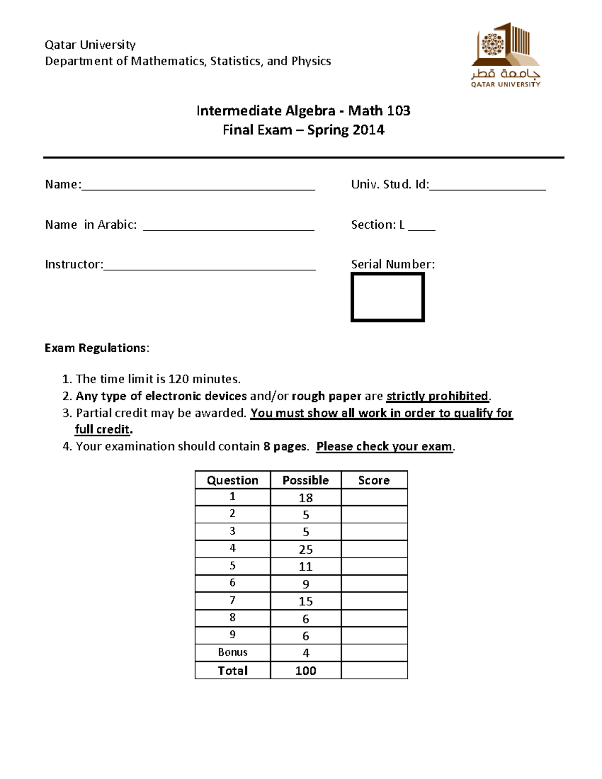 Final Exam to print - linear algebra math [2321] revision , lecture ...