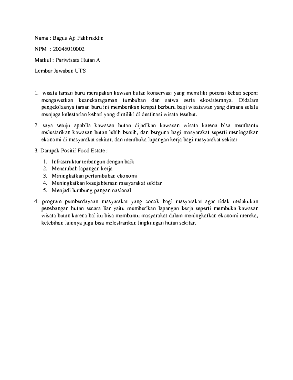 Wisata Hutan Kelas A UTS Bagus Aji Fakhruddin 2004 5010002 - Nama ...