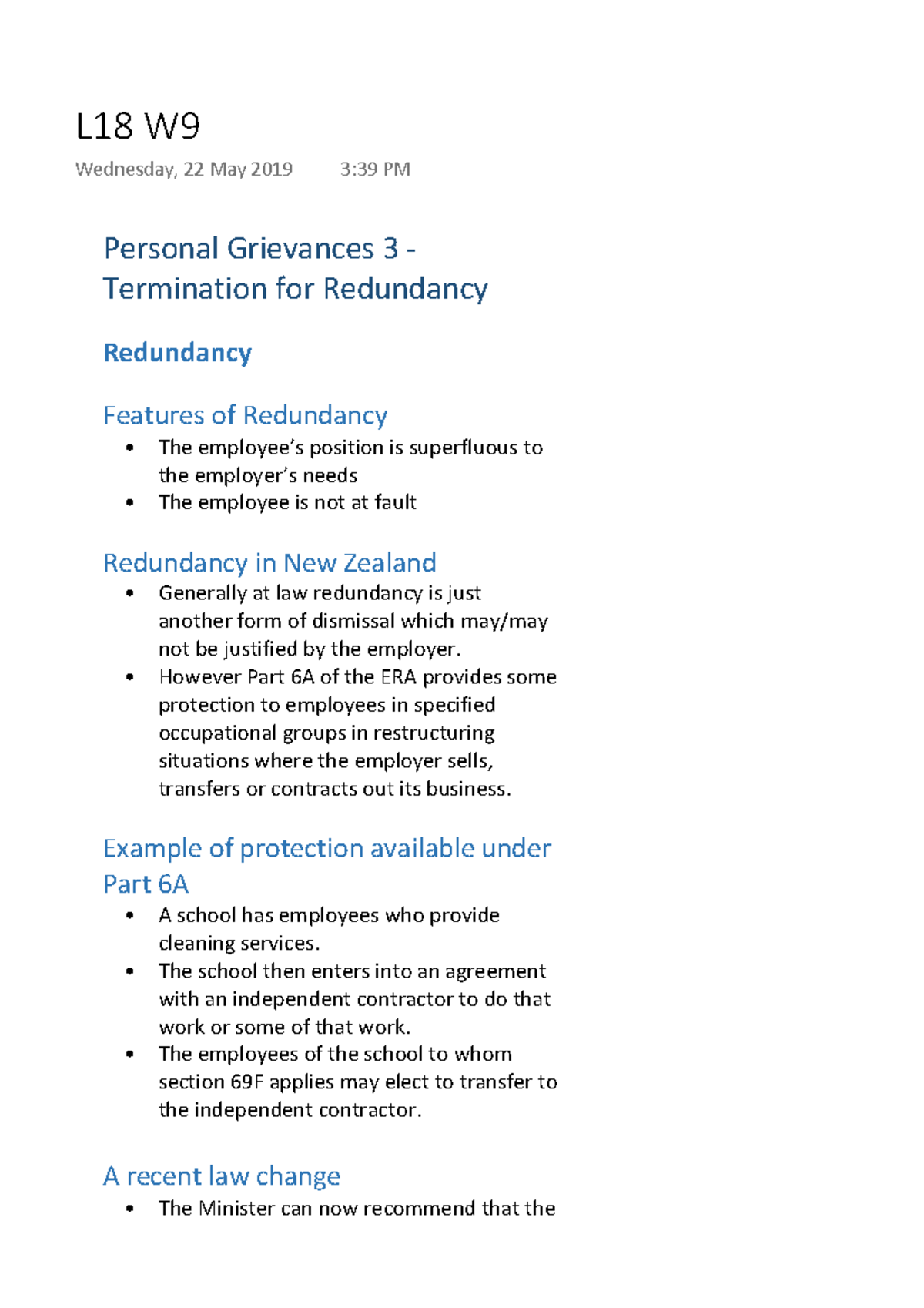 Lecture 18 Week 9 - Warning: TT: undefined function: 32 Personal Grievances 3 - Termination for ...