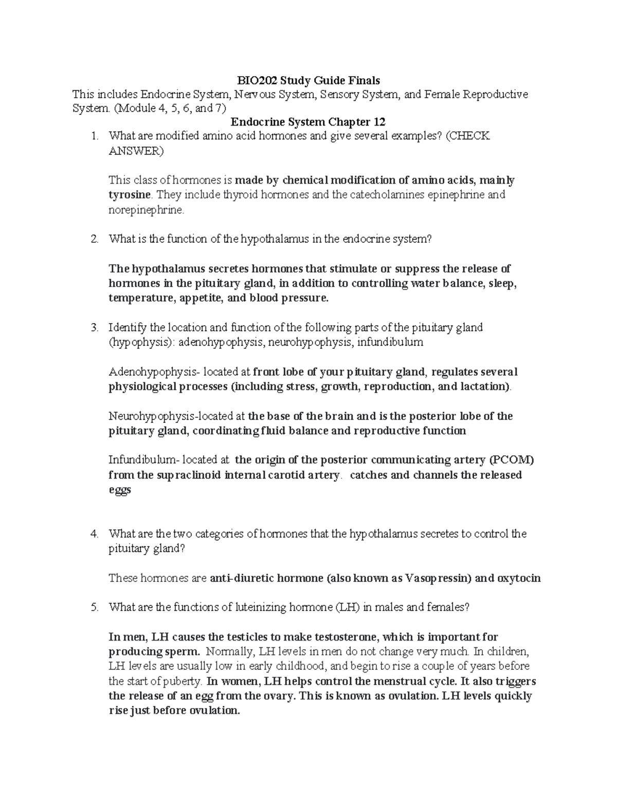 A&P II Final Study Guide - BIO202 Study Guide Finals This includes ...