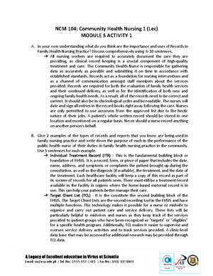 Module 5 notes - NCM 113 Module 5 What is E-Health? - Is an emerging ...