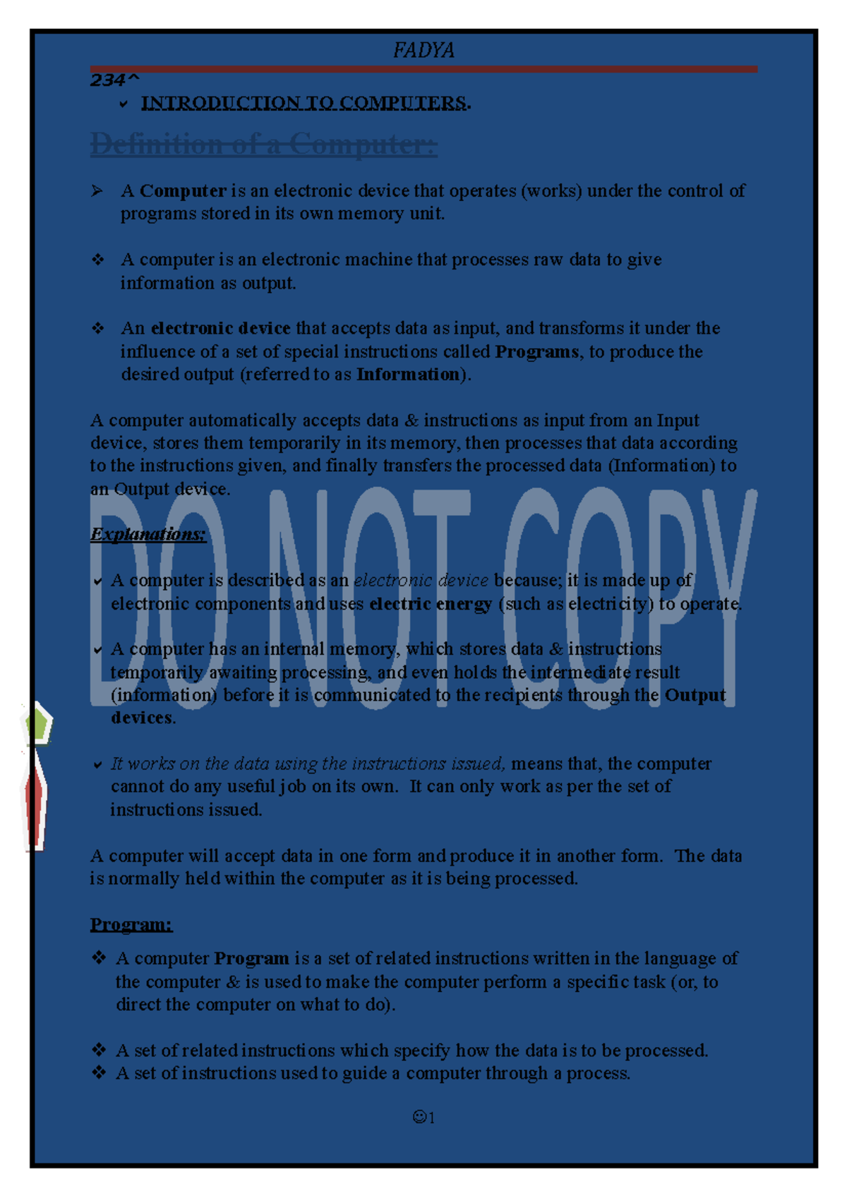 Introduction to Computers - 234^ INTRODUCTION TO COMPUTERS. Definition ...