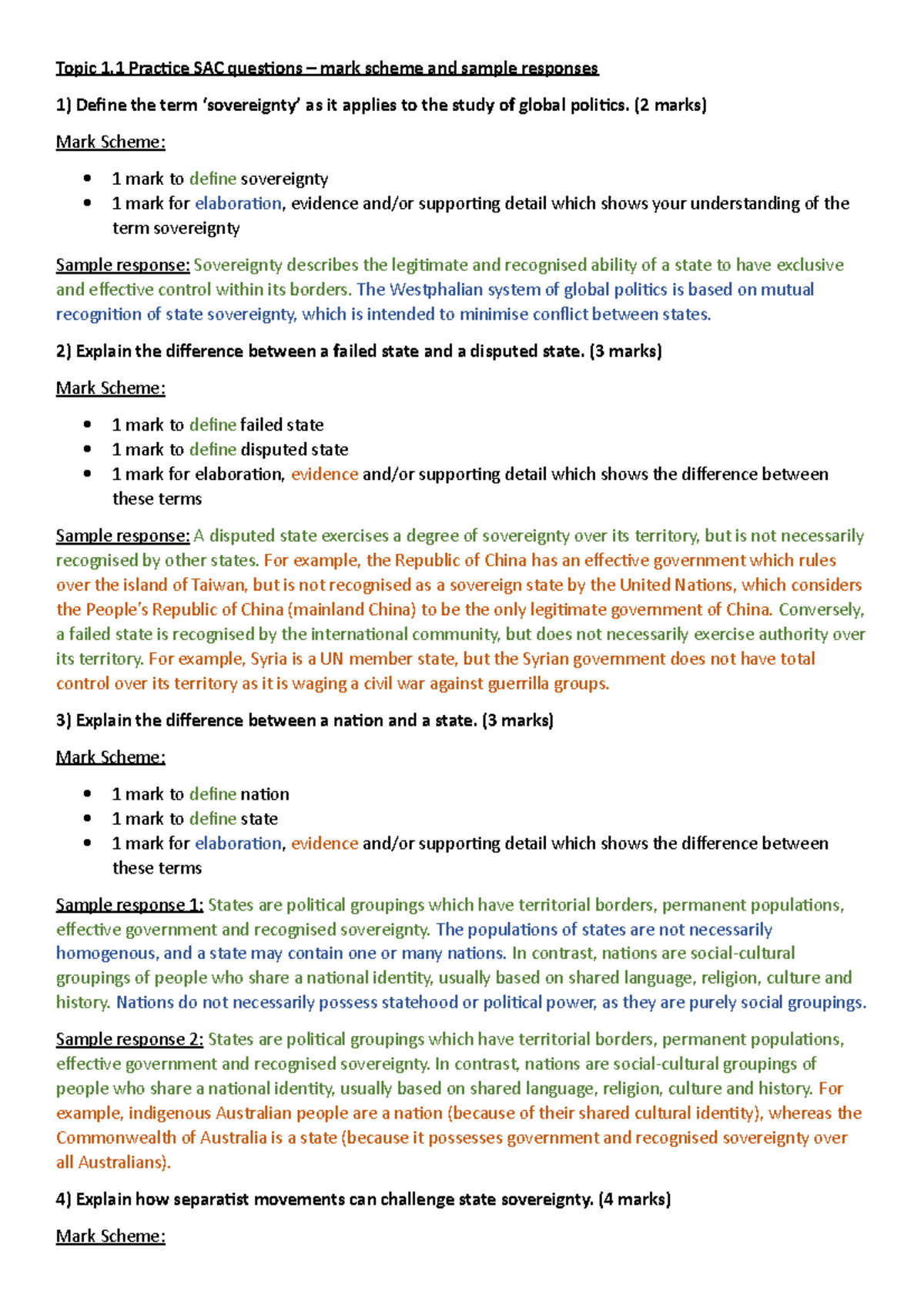 Topic 1 - Topic 1 Practice SAC questions – mark scheme and sample ...