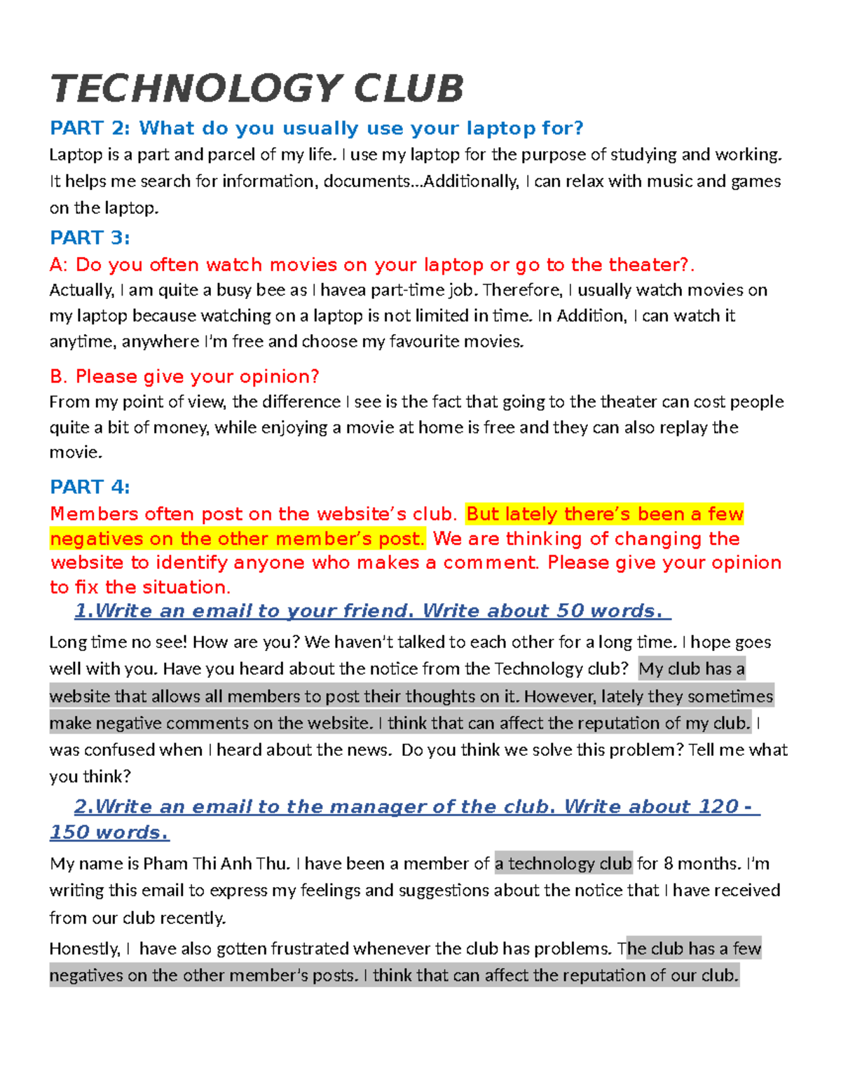 Technology CLUB - writing - TECHNOLOGY CLUB PART 2: What do you usually ...