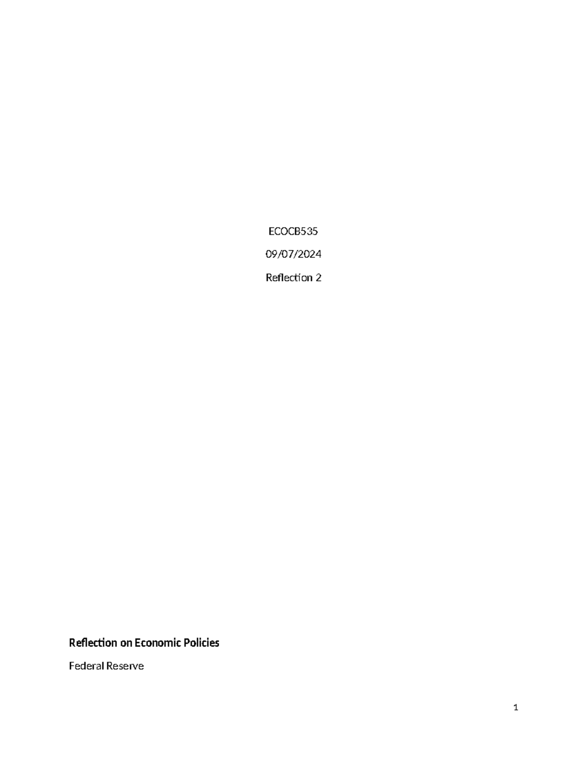 R2 Ecocb 535 - Reflection - ECOCB 09/07/ Reflection 2 Reflection on ...