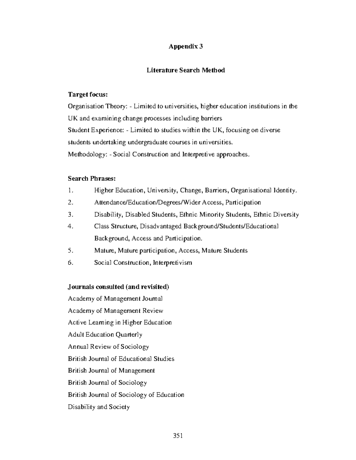 THE Social Market 12 - 351 Appendix 3 Literature Search Method Target ...