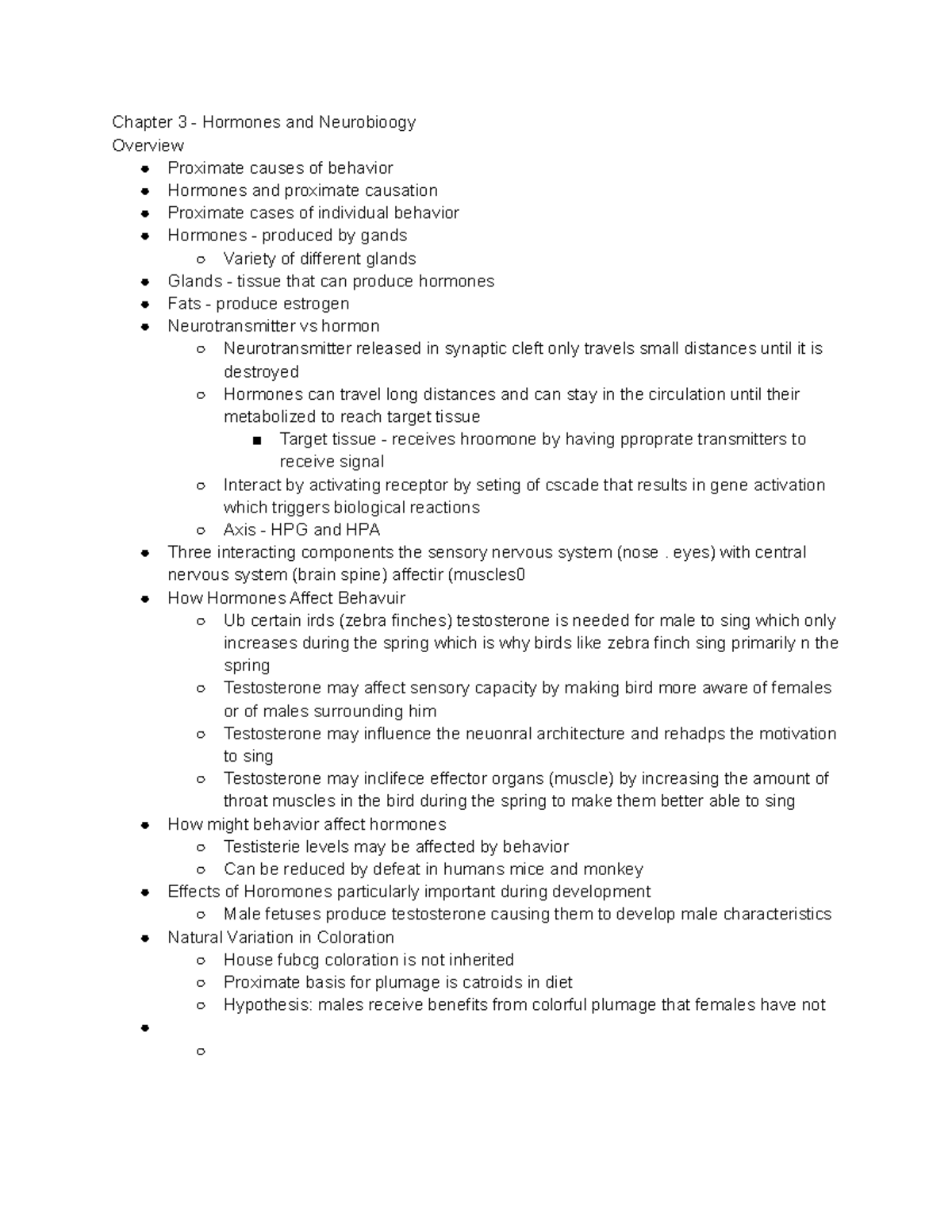 Lecture #5 Notes - Chapter 3 - Hormones and Neurobioogy Overview ...