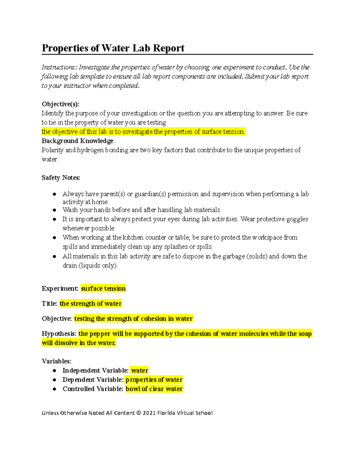 02 01 properties of water lab report - Properties of Water Lab Report ...