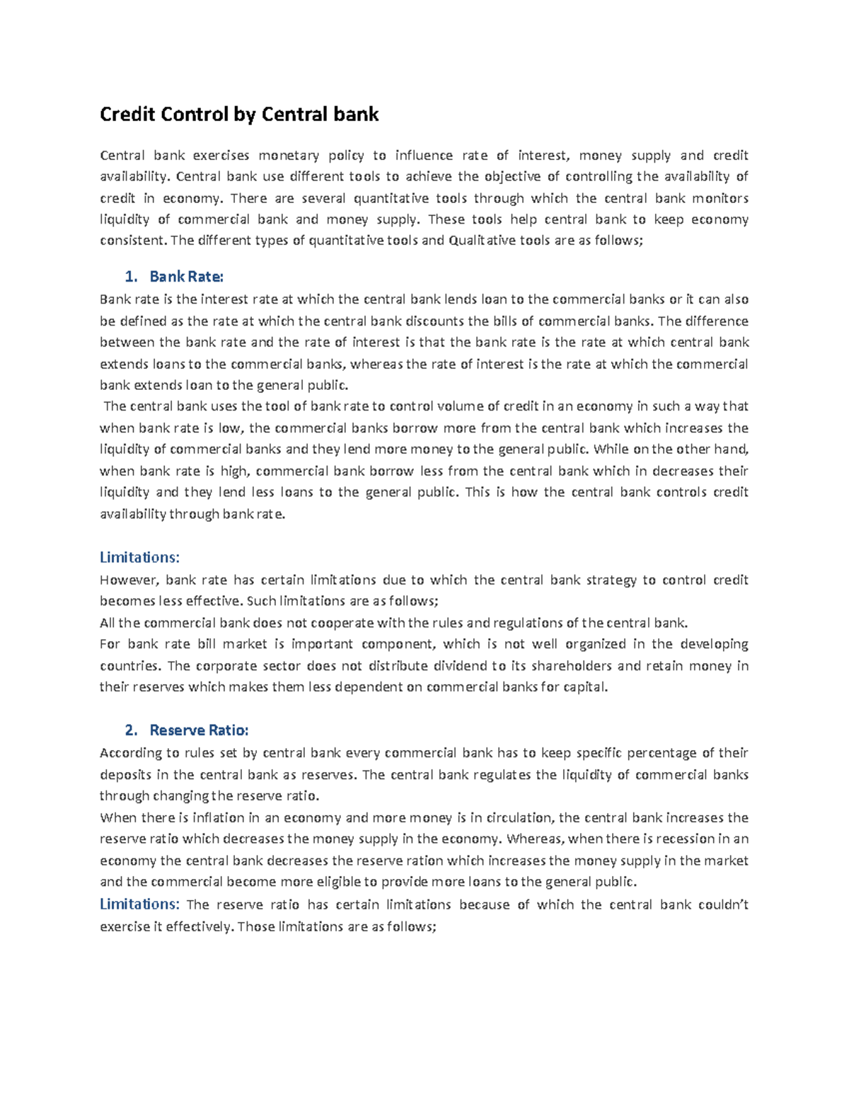 Credit Control Mechanism - Credit Control by Central bank Central bank ...