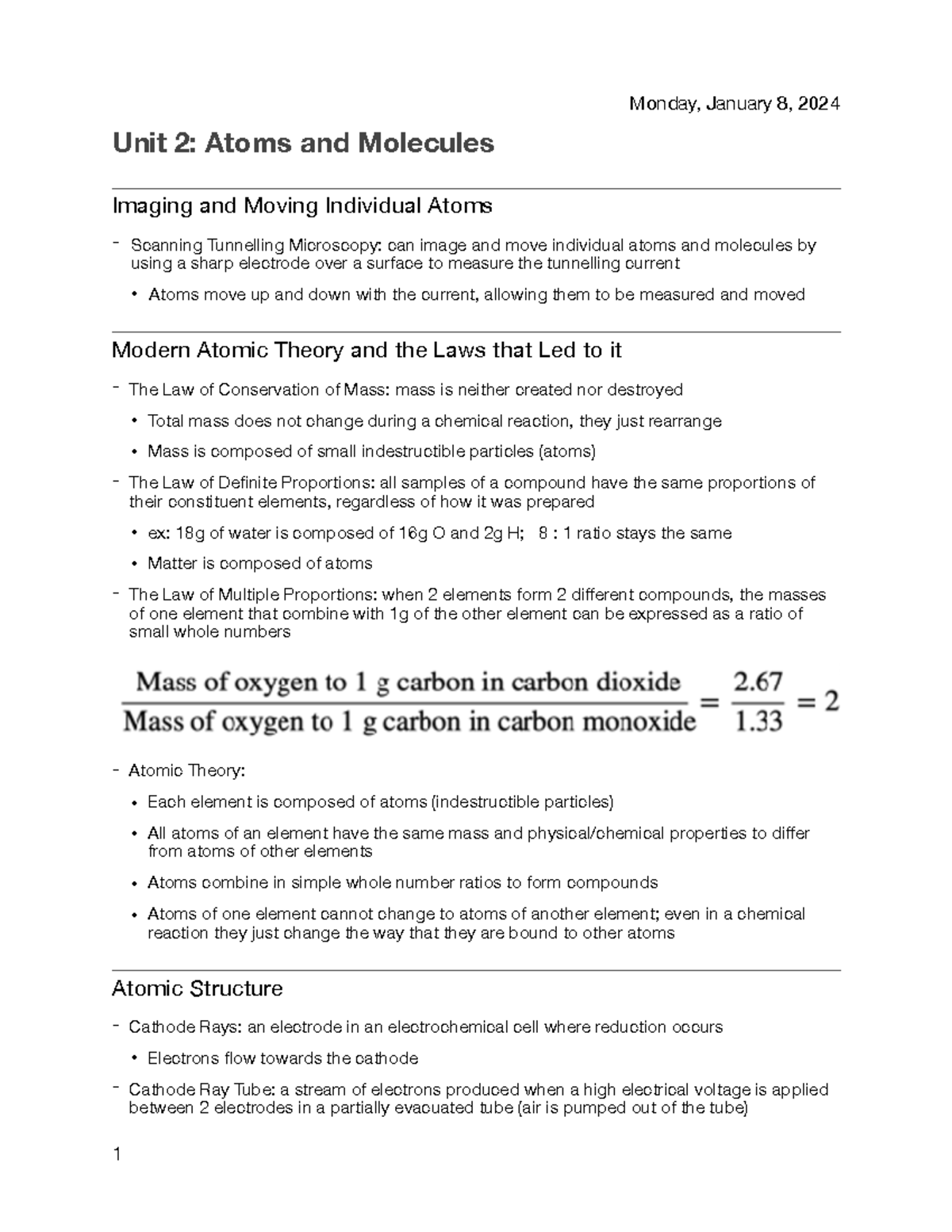 Unit 2 - Textbook Notes - Unit 2: Atoms and Molecules Imaging and ...